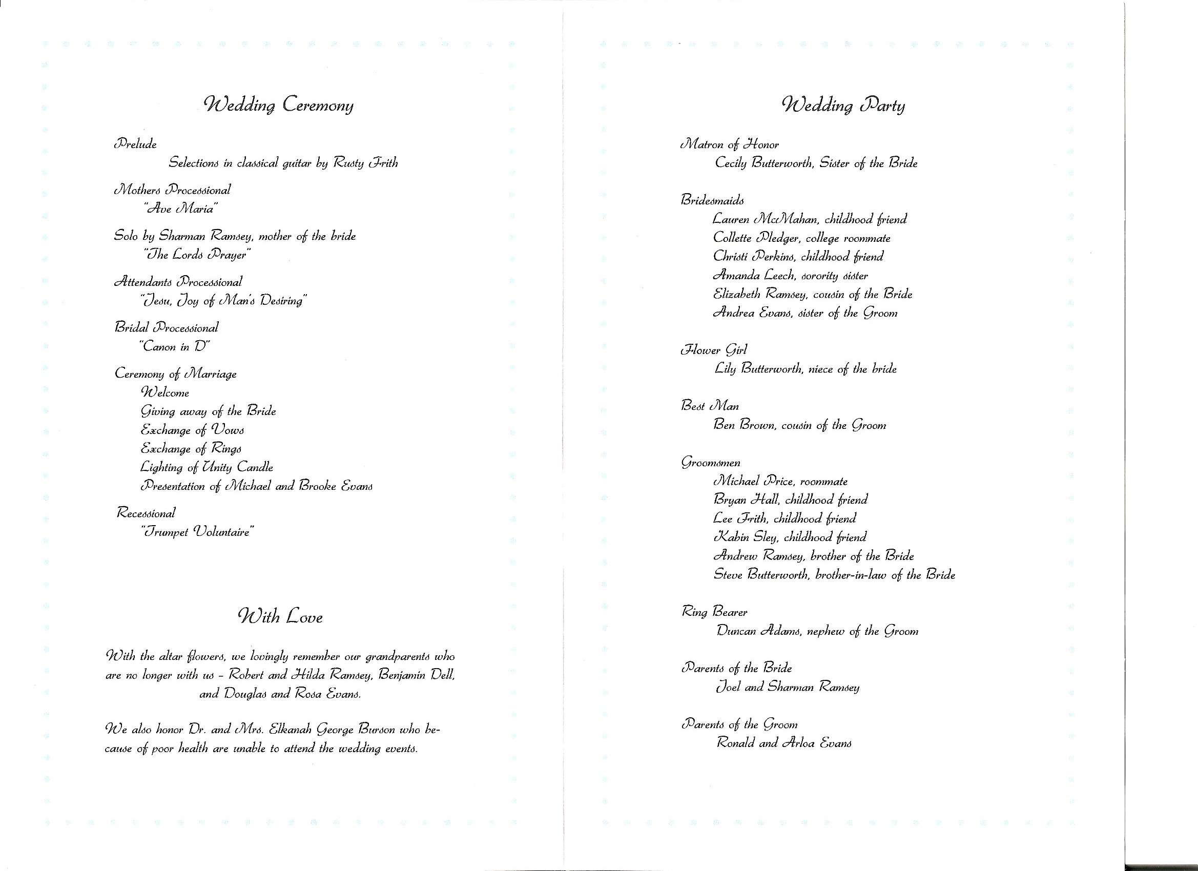 Baptist Wedding Program Samples